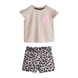 Smallsaints Set: T-Shirt und Shorts M&auml;dchen Gr&ouml;&szlig;e 122 cappuccino / hellpink / schwarz