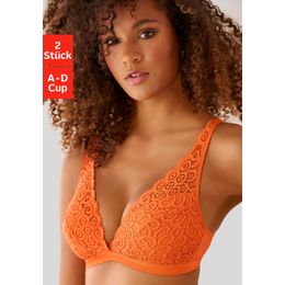 Bralette-BH Petite Fleur, Damen, Gr. 70, Cup D, orange (orange, schwarz), Spitze, Obermaterial: 90% Polyamid, 10% Elasthan, BHs BH Spitzenw&auml;sche BH-Set Spitzen-BH Triangel-BH Bralette, ohne B&uuml;gel aus Spitze, Dessous