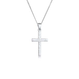 Kette mit Anh&auml;nger Elli "Halskette Kreuz Symbol Strukturiert 925 Silber" Gr. 45, silber, Halsketten, Damen, ohne Stein, Silber 925 (Sterlingsilber), Kette mit Anh&auml;nger