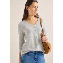 Strickpullover Cecil, Damen, Gr. L (42), milky grau melange, Strick, Obermaterial: 60% Baumwolle, 40% Viskose, unifarben, l&auml;ssig geschnitten h&uuml;ftbedeckend, V-Ausschnitt, abgesteppte Kante, Pullover Strickpullover, 3/4-Arm mit Viskose, Topseller
