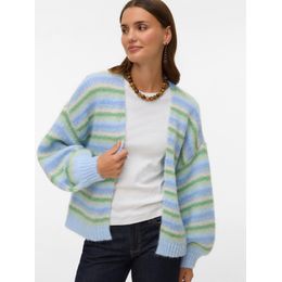 V&eacute;ro Moda Strickjacke VERO MODA "VMMAYBE STRIPE LS OPEN CARDIGAN NOOS", Damen, Gr. XL, fog gr&uuml;n stripes:with misteltoe, cashmere blau, brunnera blau, birch, Strick, Obermaterial: 100% Polyester, geringelt, gestreift, loose fit h&uuml;ftbedeckend, V-Ausschnitt, weit Strickb&uuml;ndchen, Strickjacken Strickjacke, Kunstfaser, loose fit