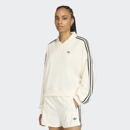Poloshirt adidas originals "TERRY TOWEL V NECK LONG SLEEVES", Damen, Gr. L, sanftes wei&szlig;, Obermaterial: 75% Baumwolle, 25% Polyester, normal, V-Ausschnitt, Shirts Poloshirt