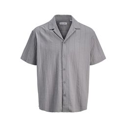 Jack & Jones Kurzarmhemd JACK & JONES "JJETYSON RESORT SHIRT SS SN", Herren, Gr. L, N-Gr, weathervane, Web, Obermaterial: 100% Baumwolle, unifarben, normal, V-Ausschnitt, Hemden Kurzarmhemd, mit Resort-Kragen