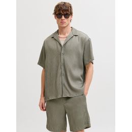 Jack & Jones Kurzarmhemd JACK & JONES "JJEHARRISON RESORT SHIRT SS SN", Herren, Gr. XXL, N-Gr, dusty olive, Web, Obermaterial: 98% Polyester, 2% Elasthan, unifarben, loose fit normal, V-Ausschnitt, Hemden Kurzarmhemd, Materialmix mit Stretch, loose fit