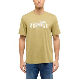 Kurzarmshirt Mustang "Herren Style Austin", Damen, Gr. XL, khaki, Jersey, 100% Baumwolle, Rundhals, Shirts Kurzarmshirt