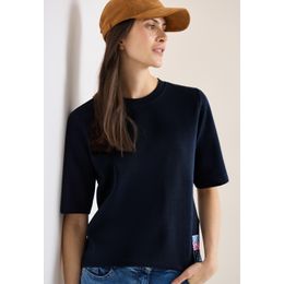 Sweater Cecil, Damen, Gr. L (42), universal blau, Sweatware, Obermaterial: 84% Baumwolle, 16% Polyester, bedruckt, normal h&uuml;ftbedeckend, Rundhals, Sweatshirts Sweater, Kurzarmsweater mit gro&szlig;em R&uuml;ckenprint