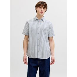 Jack & Jones Kurzarmhemd JACK & JONES "JJCHAD OXFORD STRIPE SHIRT SS", Herren, Gr. L, N-Gr, ensign blau, Web, Obermaterial: 100% Baumwolle, gestreift, regular fit, Hemden Kurzarmhemd