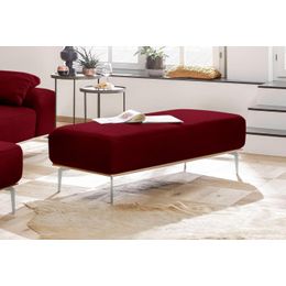 Polsterhocker W.Schillig, rot (merlot w82), B:150cm H:46cm T:60cm, Flachgewebe W82 Q2 (74% Polyacryl, 26% Polyester), Hocker, Polsterhocker, mit elegantem Holzsockel, F&uuml;&szlig;e in Chrom gl&auml;nzend, Breite 150 cm