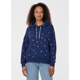Kapuzensweatshirt Ragwear "PIRITA HEARTS", Damen, Gr. S, night blau, Sweatware, Obermaterial: 70% Baumwolle, 30% Polyester, bedruckt, normal, Rundhals, Sweatshirts Kapuzensweatshirt, mit seitlichen Eingrifftaschen und bunter allover Herzchenstickerei