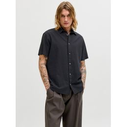 Jack & Jones Kurzarmhemd JACK & JONES "JJESUMMER LINEN BLEND SHIRT S/S SN", Herren, Gr. XL, N-Gr, schwarz, Web, Obermaterial: 70% Baumwolle, 30% Leinen, unifarben, normal normal, Hemden Kurzarmhemd, Baumwolle mit Leinen, regular fit