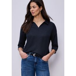 3/4-Arm-Shirt Street One, Damen, Gr. 34, shadowed navy, Jersey, Obermaterial: 50% Viskose, 47% Polyester, 3% Elasthan, unifarben, normal h&uuml;ftbedeckend, V-Ausschnitt, Shirts 3/4-Arm-Shirt, mit Polokragen und V-Ausschnitt, Topseller