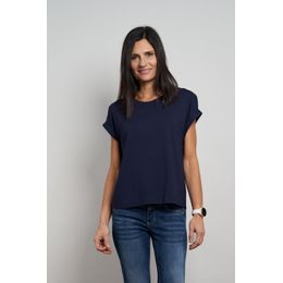 Kurzarmshirt Seidel Moden "Otto exclusiv", Damen, Gr. 40, navy, Jersey, Obermaterial: 94% Viskose, 6% Elasthan, unifarben, normal h&uuml;ftbedeckend, Rundhals, mit Aufschlag, Shirts Kurzarmshirt, Rundhals mit &Auml;rmelaufschlag -MADE IN GERMANY