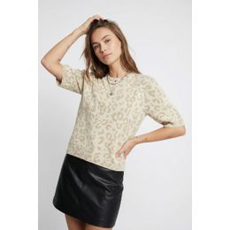 Strickpullover Vila "VIMAYAS O-NECK 2/4 KNIT NOOS", Damen, Gr. XS, super light natural melan pattern:leo natural melange, Strick, Obermaterial: 50% Polyester, 30% Viskose, 20% Nylon, regular fit normal, Rundhals, Pullover Strickpullover