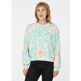Sweatshirt Ragwear "WUSS PRINT", Damen, Gr. M, mint combo, Sweatware, Obermaterial: 70% Baumwolle, 30% Polyester, bedruckt, normal, Rundhals, Sweatshirts Sweatshirt, Elastische Baumwollmischung und softem Finish mit Allover-Print