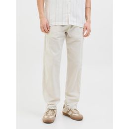 Jack & Jones Stoffhose JACK & JONES "JPSTKANE SUMMER JOGGER SN", Herren, Gr. L, N-Gr, feather gray, Web, Obermaterial: 70% Baumwolle, 30% Leinen, unifarben, relaxed fit kn&ouml;chellang, Hosen Stoffhose, mit B&uuml;ndchen