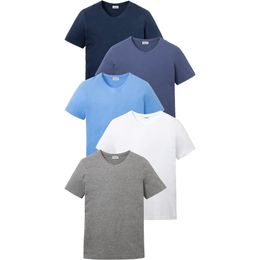 T-Shirt bonprix, Herren, Gr. 56/58 (XL), wei&szlig;, grau meliert, mittelblau, indigo, dunkelblau, Jersey, Obermaterial: 70% Baumwolle, 30% Viskose, mehrfarbig, unifarben, regular fit h&uuml;ftbedeckend, V-Ausschnitt, Shirts T-Shirt, regular fit Schnitt, Kurzarm, V-Ausschnitt