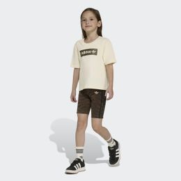 Trainingsanzug adidas originals "KURZES AOP CYCLING -SET", M&auml;dchen, Gr. 128, cream wei&szlig;, night braun, Obermaterial: 100% Baumwolle. Obermaterial Hose: 93% Baumwolle, 7% Elasthan, Sportanz&uuml;ge Trainingsanzug