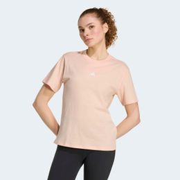 T-Shirt adidas Sportswear "ESSENTIALS BAUMWOLL-, KLEINES LOGO", Damen, Gr. XL, blush pink, wei&szlig;, Obermaterial: 100% Baumwolle, normal, Rundhals, Shirts T-Shirt, Basic Design, Rundhalsausschnitt, mit kleinem 3-Streifen Logo