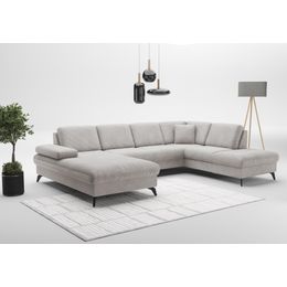 Sit & More Wohnlandschaft SIT & MORE "Morris Jubi U-Form, B: 300 cm", grau (hellgrau), B:300cm H:83cm T:202cm, 100% Polyester, Sofas, Wohnlandschaft, mit Armteilfunktion & 1 Zierkissen, optional Bettfunktion