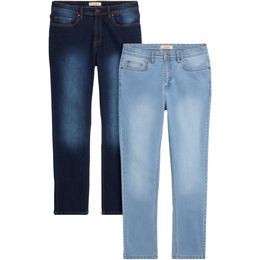 Regular-fit-Jeans bonprix, Herren, Gr. 29, U-Gr, mittelblau denim, dunkelblau denim, Denim/Jeans, Obermaterial: 82% Baumwolle, 17% Polyester, 1% Elasthan, regular fit, Jeans Regular-fit-Jeans, Regular Fit, gerader Schnitt, im 2er-Pack