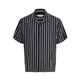 Jack & Jones PlusSize Kurzarmhemd "JJEJEFF RESORT STRIPE SHIRT SS PLS", Damen, Gr. 4XL, N-Gr, schwarz, Web, Obermaterial: 100% Viskose, JACK & JONES PLUSSIZE, gestreift, normal, Hemden Kurzarmhemd, Viskose, loose fit