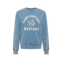 Sweatshirt Mustang "Herren Style Clio", Damen, Gr. XL, mittelblau, 100% Baumwolle, regular fit, Rundhals, Sweatshirts Sweatshirt