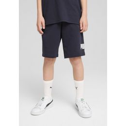 Trainingsshorts Puma "ESS NO. 1 LOGO SHORTS TR B", Jungen, Gr. 176, N-Gr, blau (new navy), Sweatware, Obermaterial: 68% Baumwolle, 32% Polyester, bedruckt, regular fit ca. Mitte Knie, Hosen Trainingsshorts, mit Eingrifftaschen, elastischer Bund, f&uuml;r Jugendliche