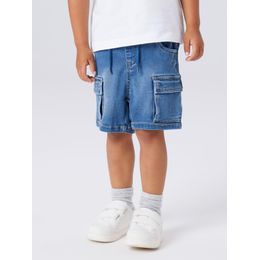Cargoshorts name it "coole Jeansshorts NMMBEN BAGGY DNM L SHORTS 8610-TO NOOS", Jungen, Gr. 98, N-Gr, denim blau, Denim/Jeans, Obermaterial: 57% Lyocell, 31% Polyester, 10% Viskose, 2% Elasthan, unifarben, kurz, Hosen Cargoshorts, Denim Materialmix mit Stretch