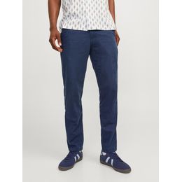 Jack & Jones Chinohose JACK & JONES "JPSTACE SUMMER CHINO PANT SN", Herren, Gr. 28, L&auml;nge 32, navy blazer, Web, Obermaterial: 70% Baumwolle, 30% Leinen, unifarben, slim fit kn&ouml;chellang, Hosen Chinohose, mit Rei&szlig;verschluss