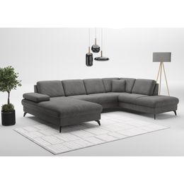 Sit & More Wohnlandschaft SIT & MORE "Morris Jubi U-Form, B: 300 cm", grau, B:300cm H:83cm T:202cm, 100% Polyester, Sofas, Wohnlandschaft, mit Armteilfunktion & 1 Zierkissen, optional Bettfunktion