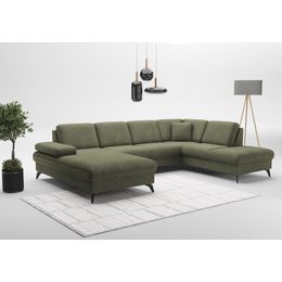 Sit & More Wohnlandschaft SIT & MORE "Morris Jubi U-Form, B: 300 cm", gr&uuml;n (olive), B:300cm H:83cm T:202cm, 100% Polyester, Sofas, Wohnlandschaft, mit Armteilfunktion & 1 Zierkissen, optional Bettfunktion