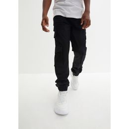 Cargohose bonprix, Jungen, Gr. 134, N-Gr, schwarz, Web, Obermaterial: 97% Baumwolle, 3% Elasthan, regular fit, Hosen Cargohose, aus Baumwolle mit Elasthan, bequeme Passform, mit gro&szlig;en Taschen