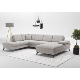 Sit & More Wohnlandschaft SIT & MORE "Morris Jubi U-Form, B: 300 cm", grau (hellgrau), B:300cm H:83cm T:202cm, 100% Polyester, Sofas, Wohnlandschaft, mit Armteilfunktion & 1 Zierkissen, optional Bettfunktion