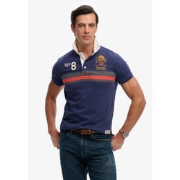 Poloshirt Superdry "DOUBLE EMBLEM JERSEY SS RUGBY", Herren, Gr. M, navy, orange chest band stripe, Single Jersey, Obermaterial: 100% Baumwolle, gestreift, relaxed fit normal, Rundhals, Shirts Poloshirt, im angesagten Rugby Stil