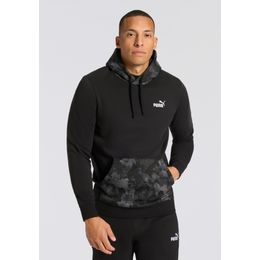 Kapuzensweatshirt Puma "ESS CAMO HOODIE FL", Herren, Gr. M, schwarz (Puma schwarz), Fleece, Obermaterial: 66% Baumwolle, 34% Polyester, tarnfarben, regular fit normal, Rundhals, angesetztes B&uuml;ndchen, Sweatshirts Kapuzensweatshirt, Regular Fit, sportlicher Stil, mit Kapuze, mit K&auml;ngurutasche