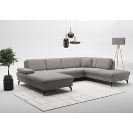 Sit & More Wohnlandschaft SIT & MORE "Morris Jubi U-Form, B: 300 cm", grau, B:300cm H:83cm T:202cm, 100% Polyester, Sofas, Wohnlandschaft, mit Armteilfunktion & 1 Zierkissen, optional Bettfunktion