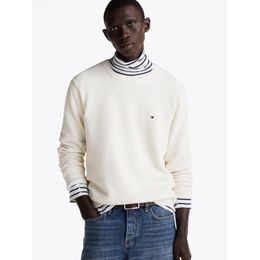 Rundhalspullover Tommy Hilfiger "ESSENTIAL STRUCTURE CREW NECK mit Struktur und Label", Herren, Gr. XXL, wei&szlig; (ivory petal), Strick, Obermaterial: 100% Baumwolle, Rundhals, Rippb&uuml;ndchen, Pullover Rundhalspullover, unifarben, casual, regular fit, Baumwolle, Rundhals