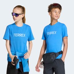 Funktionsshirt adidas terrex "KIDS MULTI LOGO", Kinder, Gr. 152, ray blau, Obermaterial: 100% Baumwolle, Rundhals, Shirts Funktionsshirt