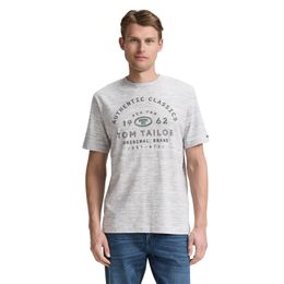 T-Shirt Tom Tailor, Herren, Gr. S, wei&szlig; (tarmac grau wei&szlig; injected), Jersey, Obermaterial: 94% Baumwolle, 6% Polyester, bedruckt, regular fit taillenbedeckt, Rundhals, gerader Abschluss, Shirts T-Shirt, mit Logo Print
