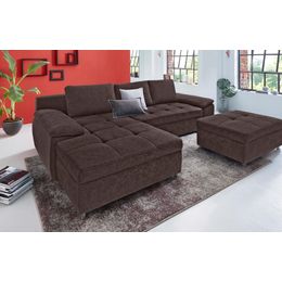 Ecksofa Home Affaire "Labene L-Form", braun (dunkelbraun), B:270cm H:82cm T:90cm, Struktur fein (95% Polyester, 5% Polyamid);Luxus-Microfaser ALTARA NUBUCK (100% Polyester);Kunstleder SOFTLUX / Struktur (100% Polyester);Struktur (100% Polyester);Flachgewebe (95% Polyester, 5% Polyamid), Sofas, Ecksofa, wahlweise mit Bettfunktion und Bettkasten, auch als XXL-Variante