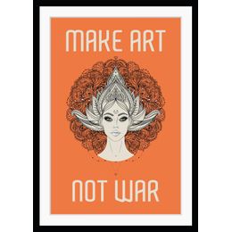 Bild queence "MAKE ART NOT WAR", orange (farbe rahmen: schwarz, farbe bild(er): orange), B:40cm H:50cm, Acrylglas, Holz, Papier, Bilder, Bild, HD Premium Poster-Druck inkl. Holzrahmen