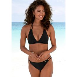 Triangel-Bikini JETTE "Giulia", Damen, Gr. 34, Cup A/B, schwarz, Polyamid, leicht gl&auml;nzend, Bikini-Sets Triangel-Bikini, mit goldfarbener Glanzbeschichtung und Accessoires, Topseller
