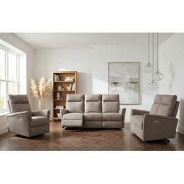 Polstergarnitur Home Affaire "FINNARA, 3+2+1, elelektrische Relaxfunktion, USB A/C", taupe, Webstoff, 100% POLYESTER, Sitzm&ouml;bel-Sets, Polstergarnitur, Liegefunktion 105-135, Federkern