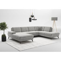 Sit & More Wohnlandschaft SIT & MORE "Morris Jubi U-Form, B: 300 cm", grau (hellgrau), B:300cm H:83cm T:202cm, 100% Polyester, Sofas, Wohnlandschaft, mit Armteilfunktion & 1 Zierkissen, optional Bettfunktion