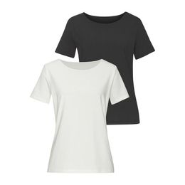 Lascana T-Shirt 'mit Rundhals-Ausschnitt' mehrfarbig Gr. 32/34 f&uuml;r Damen. Mit Rundhals. Bequem. Nachhaltig.
