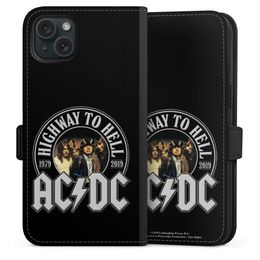 DeinDesign iPhone 15 Plus Handy Klapph&uuml;lle Handyh&uuml;lle aus Kunst Leder schwarz Flip Case Acdc Official Licensed Product Rock Sideflip mit Lasche