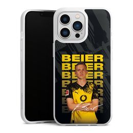DeinDesign iPhone 13 Pro Handy Silikon H&uuml;lle Case wei&szlig; Handyh&uuml;lle Borussia Dortmund Maximilian Beier Bvb Silikon Case