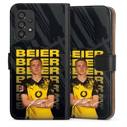 DeinDesign Galaxy A53 5G Handy Klapph&uuml;lle Handyh&uuml;lle aus Kunst Leder schwarz Flip Case Borussia Dortmund Bvb Maximilian Beier Sideflip mit langer Lasche