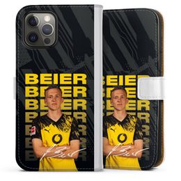 DeinDesign iPhone 12 Pro Max Handy Klapph&uuml;lle Handyh&uuml;lle aus Kunst Leder wei&szlig; Flip Case Borussia Dortmund Maximilian Beier Bvb Sideflip mit Lasche