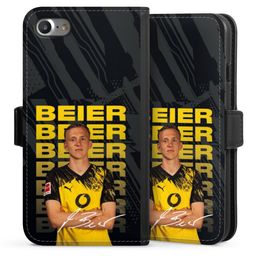 DeinDesign iPhone SE (2020) Handy Klapph&uuml;lle Handyh&uuml;lle aus Kunst Leder schwarz Flip Case Borussia Dortmund Maximilian Beier Bvb Sideflip mit Lasche
